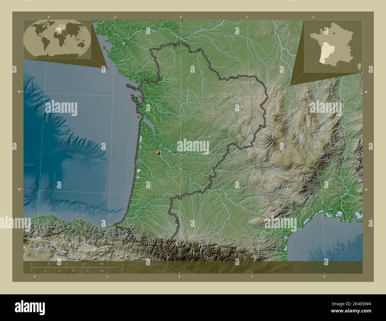 Nouvelle-Aquitaine, region of France. Elevation map colored in wiki ...