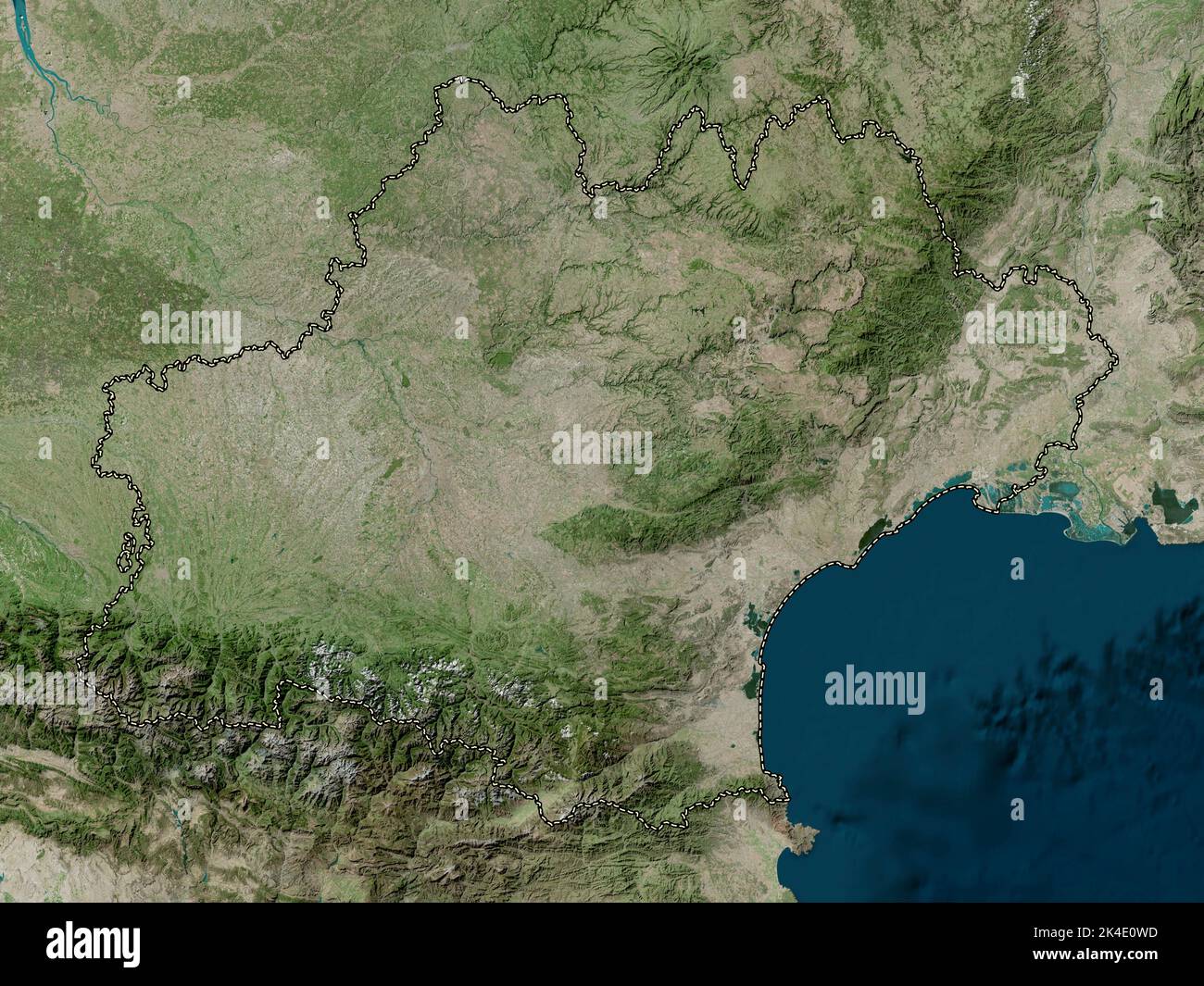 Occitanie, region of France. High resolution satellite map Stock Photo ...