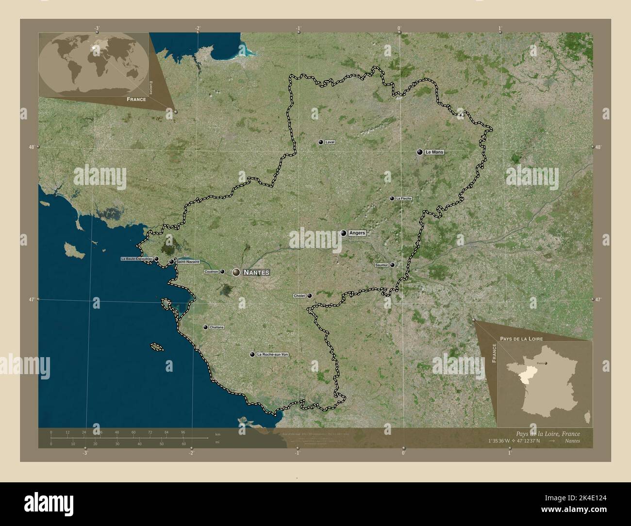 Pays de la Loire, region of France. High resolution satellite map ...