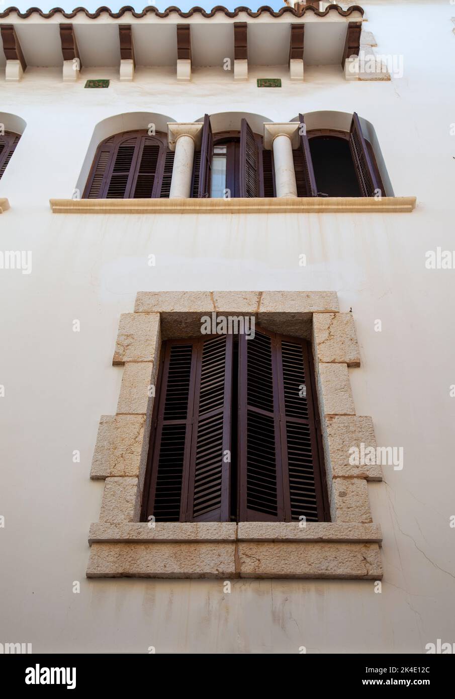 Shuttered Window Facade in Sitges, Spain Stock Photo - Alamy