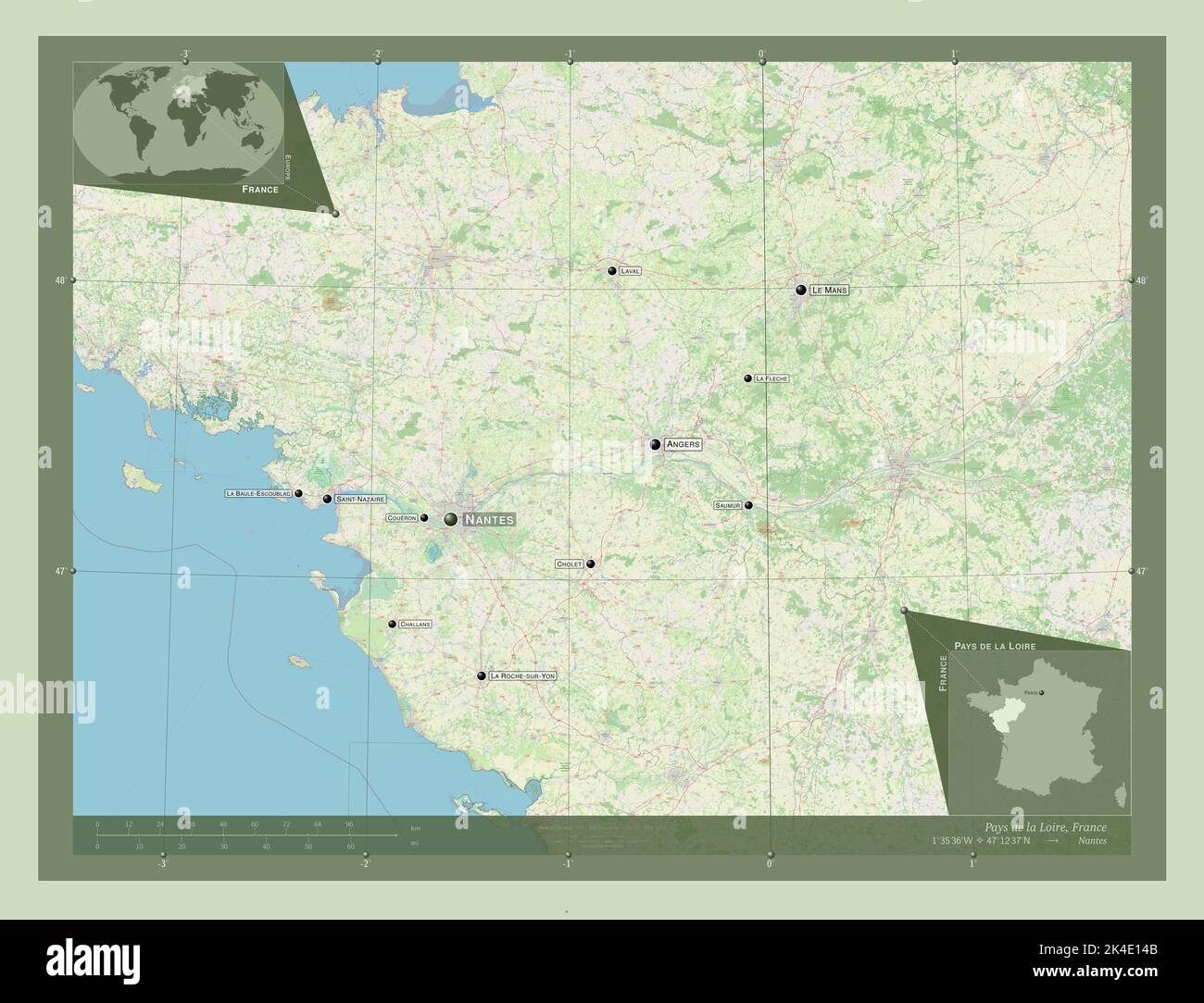Pays de la Loire, region of France. Open Street Map. Locations and ...