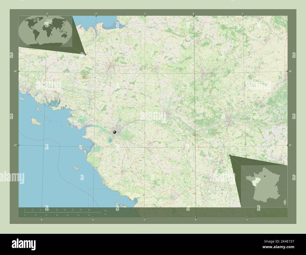 Pays de la Loire, region of France. Open Street Map. Corner auxiliary ...