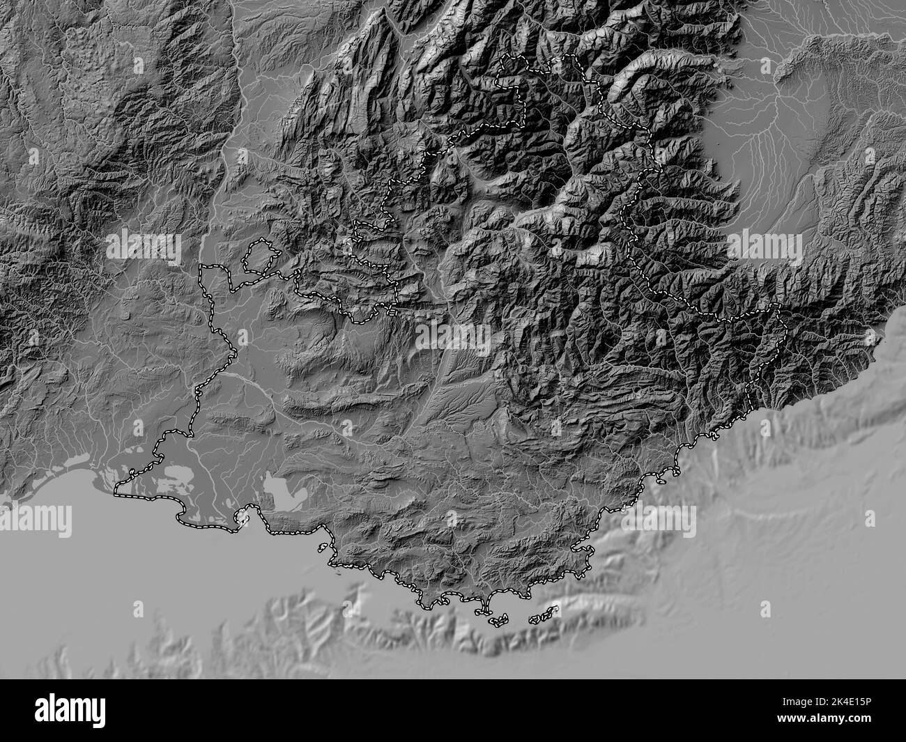 Provence-Alpes-Cote d'Azur, region of France. Bilevel elevation map ...
