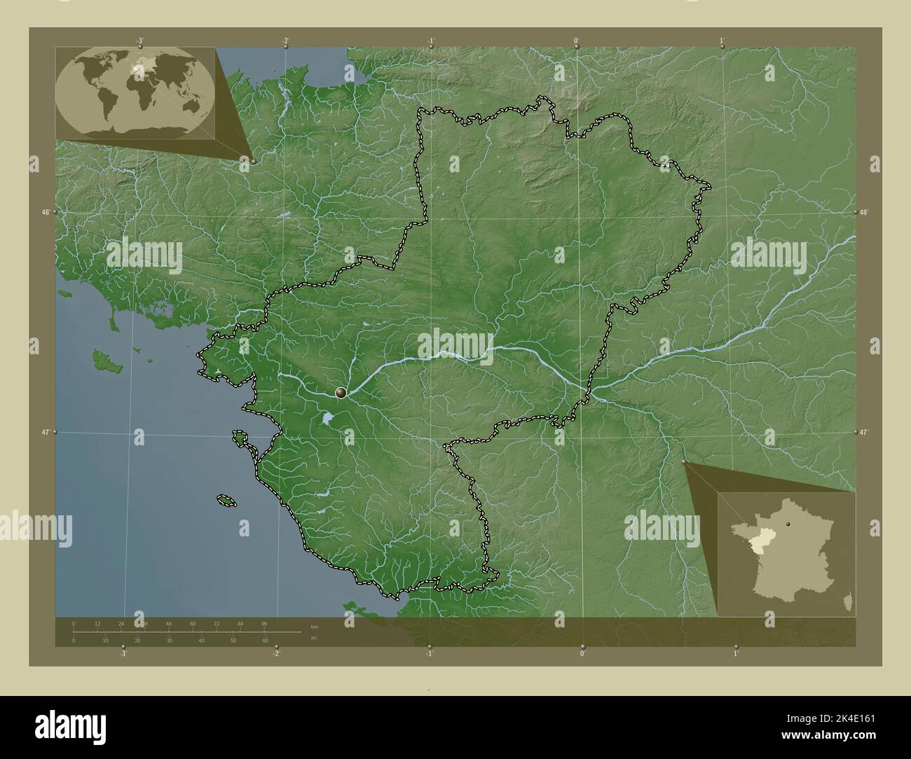 Pays de la Loire, region of France. Elevation map colored in wiki style ...
