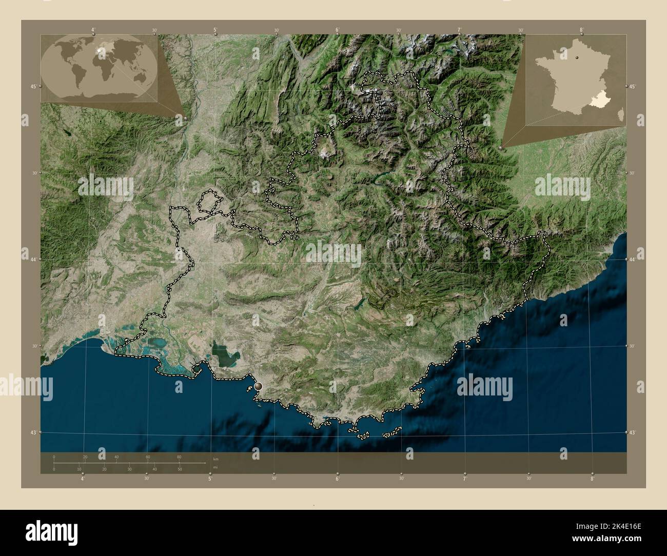 Provence-Alpes-Cote d'Azur, region of France. High resolution satellite ...