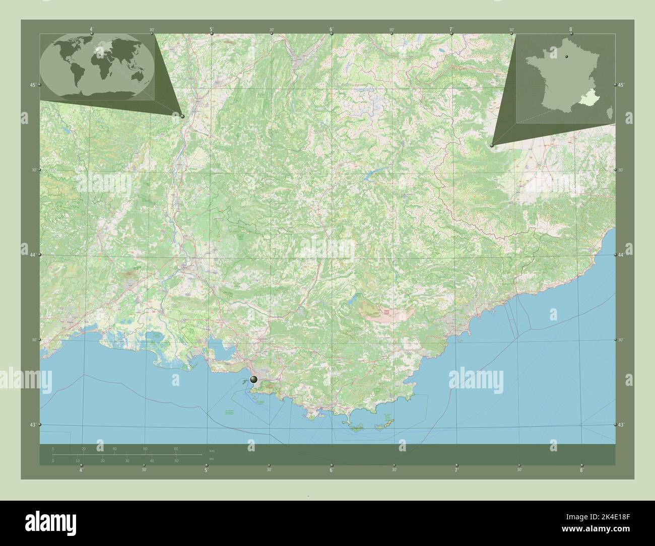 Provence-Alpes-Cote d'Azur, region of France. Open Street Map. Corner ...