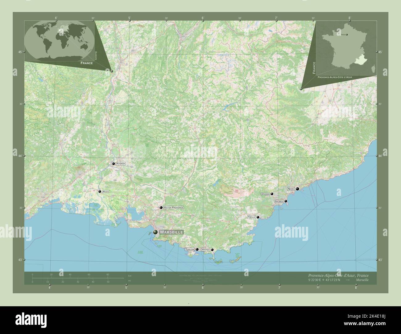 Provence-Alpes-Cote d'Azur, region of France. Open Street Map ...