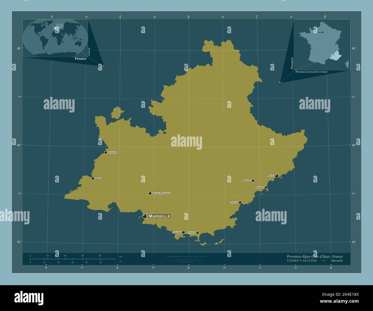 Provence-Alpes-Cote d'Azur, region of France. Solid color shape ...