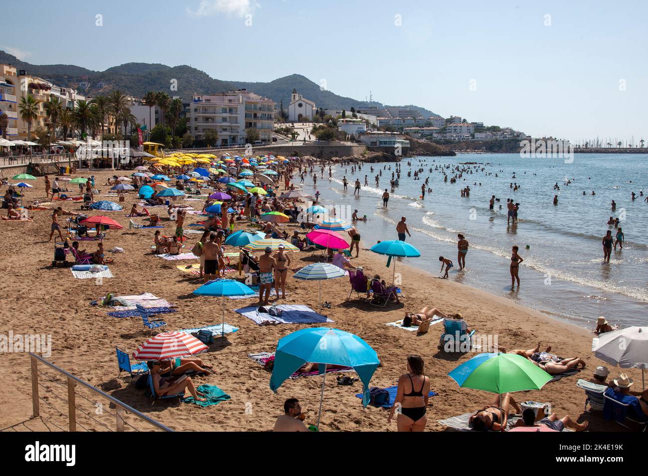 Sant Sebastian Beach in Sitges, Spain Stock Photo - Alamy