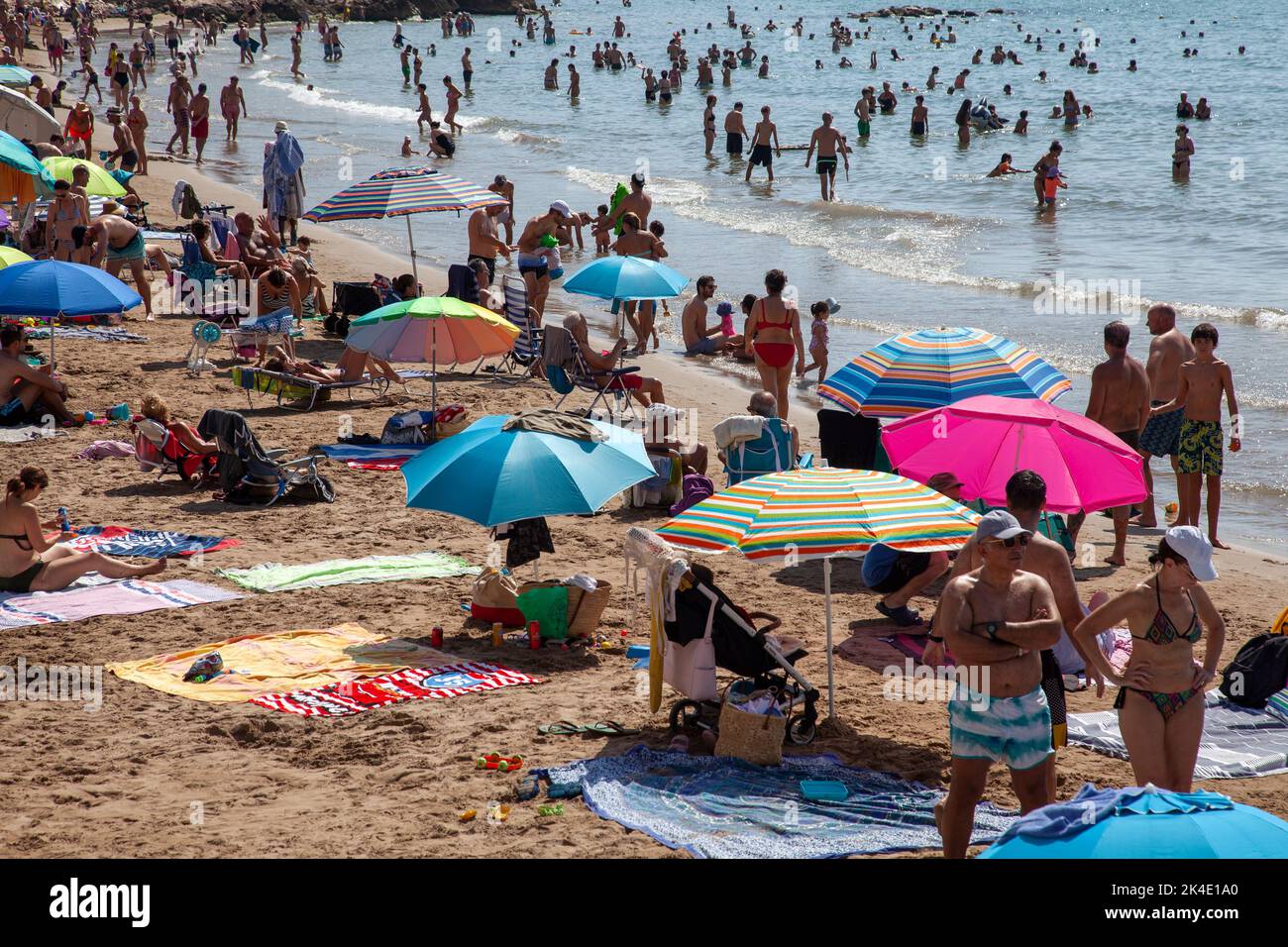 Sant Sebastian Beach in Sitges, Spain Stock Photo - Alamy