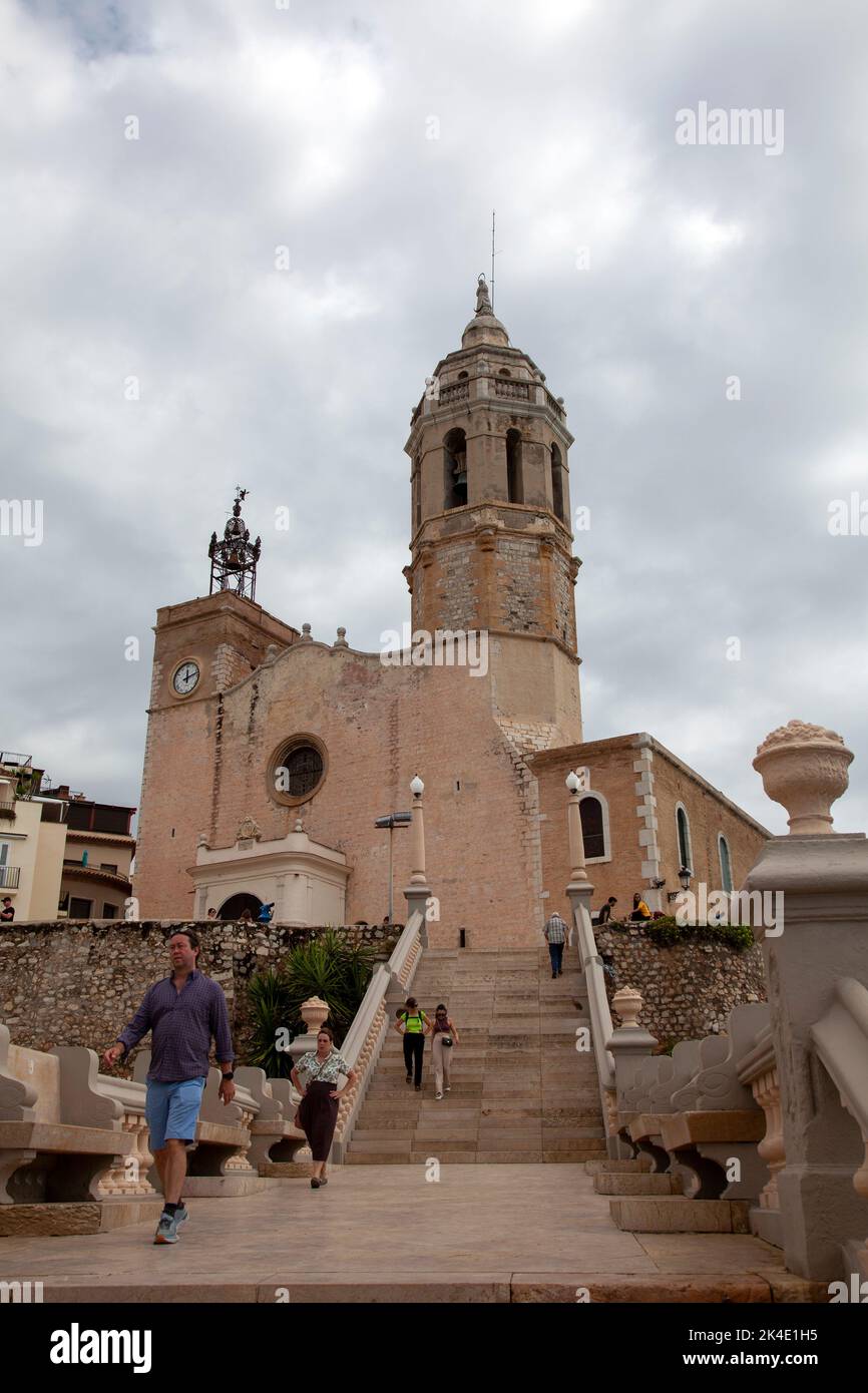 Church of Sant Bartomeu i Santa Tecla by Promenade in Sitges, Spain ...