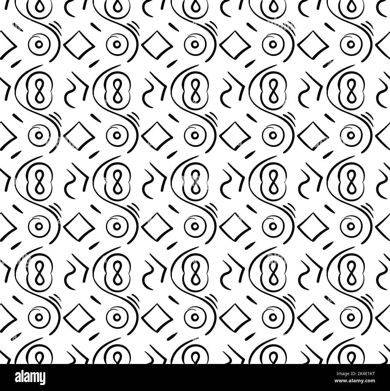 Modern seamless fashion freehand lines pattern, cute shapes vector ...
