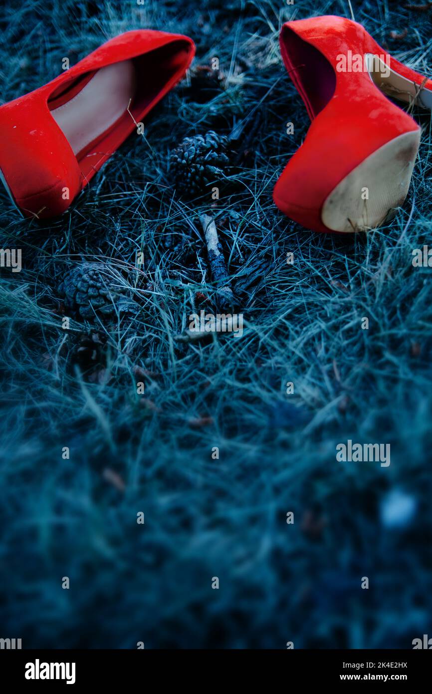 Abandoned red heels in nature Stock Photo - Alamy