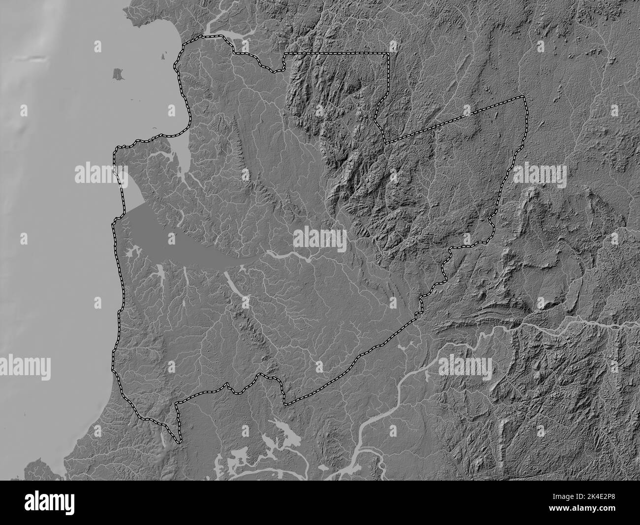 Estuaire, province of Gabon. Bilevel elevation map with lakes and ...