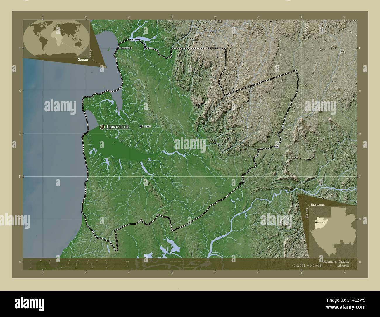 Estuaire, province of Gabon. Elevation map colored in wiki style with ...