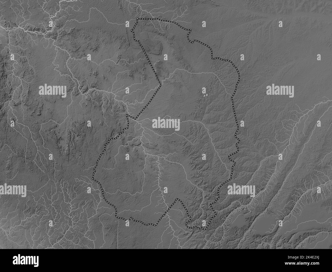 Haut-Ogooue, province of Gabon. Grayscale elevation map with lakes and ...