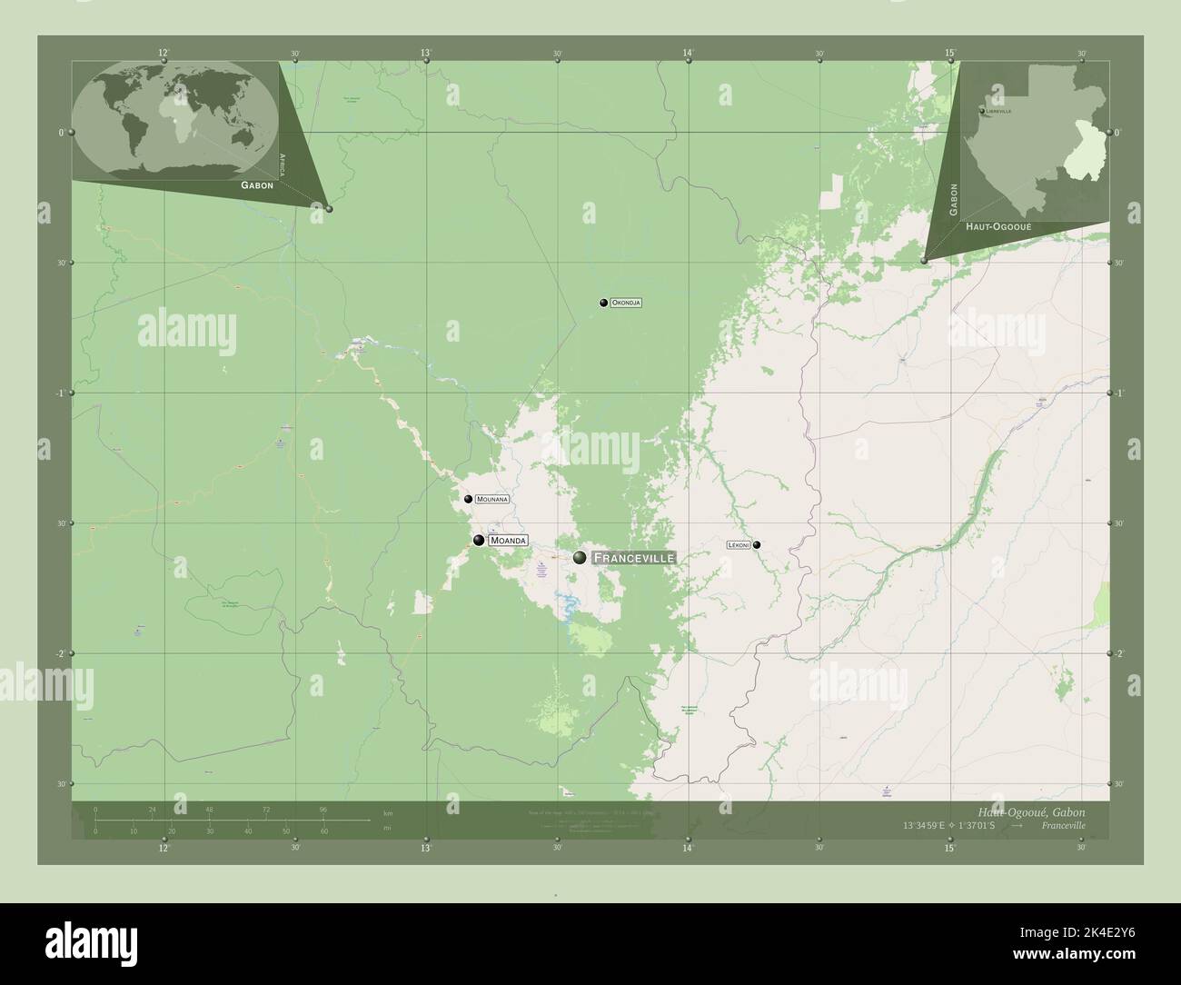 Haut-Ogooue, province of Gabon. Open Street Map. Locations and names of ...