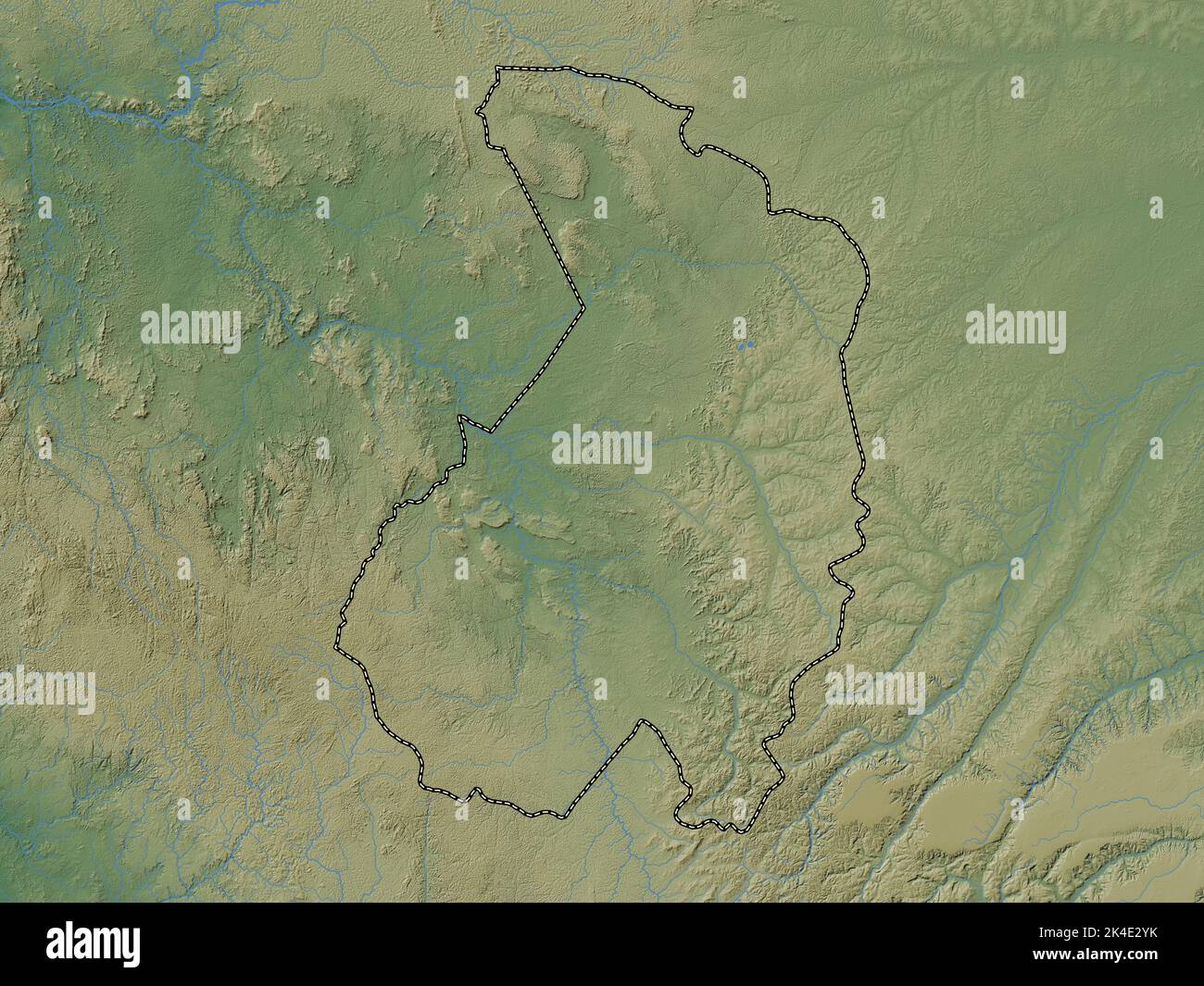 Haut-Ogooue, province of Gabon. Colored elevation map with lakes and ...
