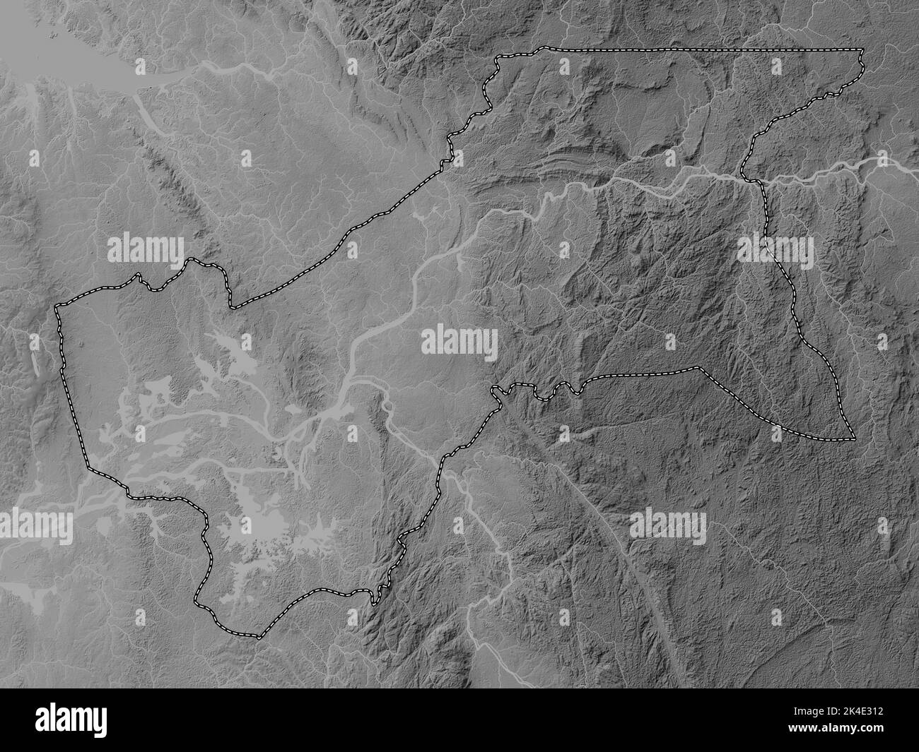 Moyen-Ogooue, province of Gabon. Grayscale elevation map with lakes and ...