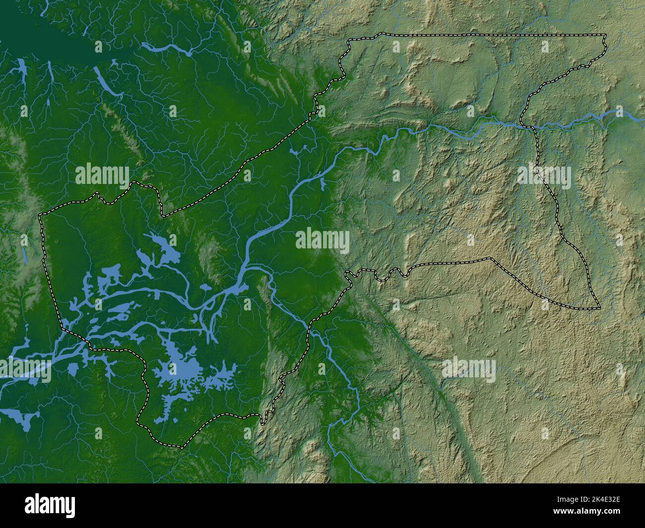 Moyen-Ogooue, province of Gabon. Colored elevation map with lakes and rivers Stock Photo - Alamy