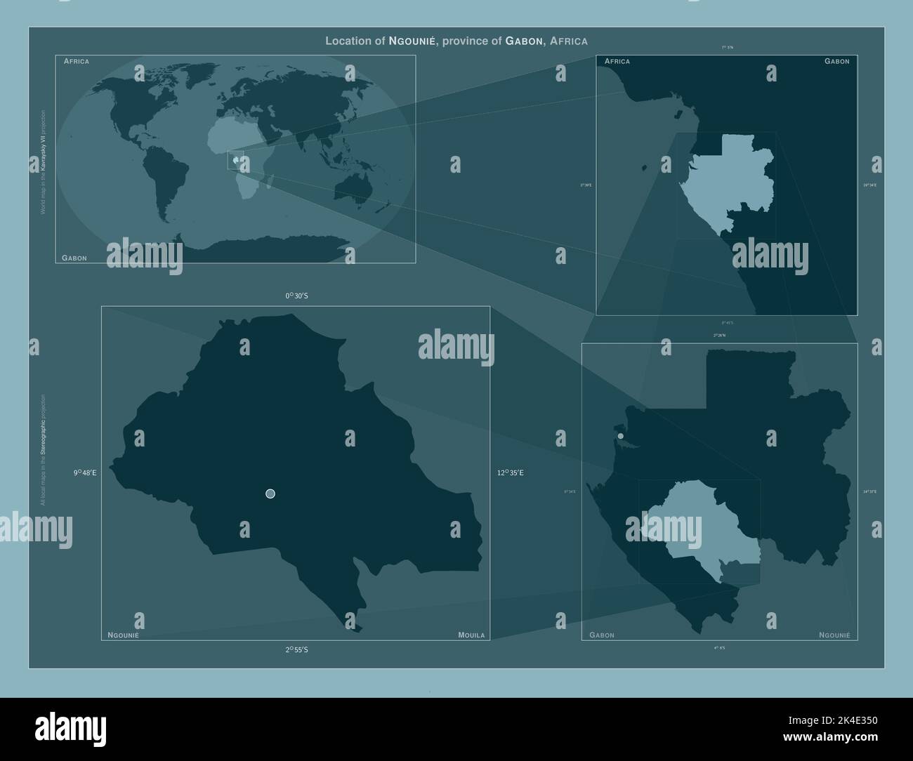Ngounie, province of Gabon. Diagram showing the location of the region ...