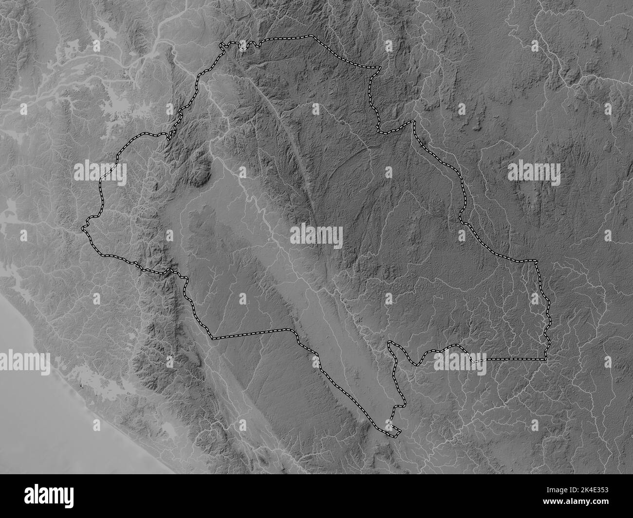 Ngounie, province of Gabon. Grayscale elevation map with lakes and ...