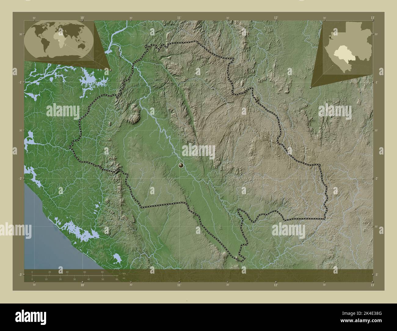 Ngounie, province of Gabon. Elevation map colored in wiki style with ...
