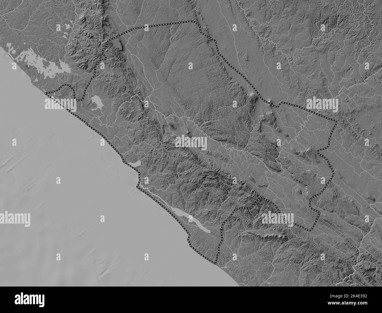 Nyanga, province of Gabon. Bilevel elevation map with lakes and rivers ...