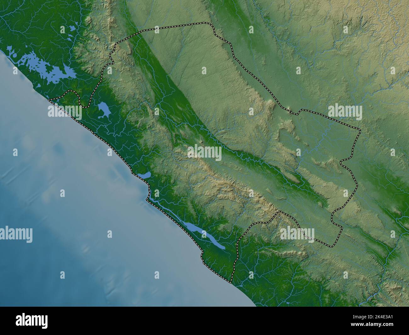 Nyanga, province of Gabon. Colored elevation map with lakes and rivers Stock Photo - Alamy
