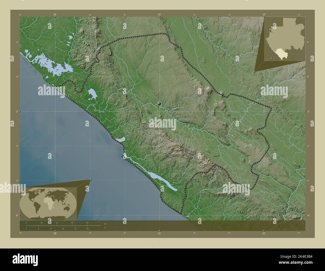 Nyanga, province of Gabon. Elevation map colored in wiki style with ...