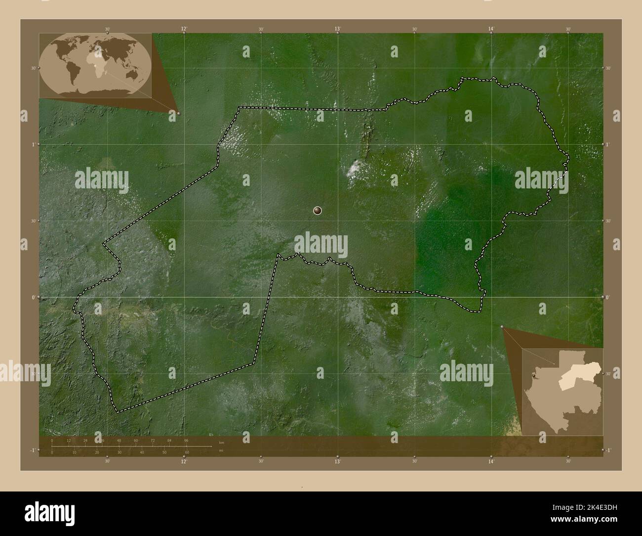 Ogooue-Ivindo, province of Gabon. Low resolution satellite map. Corner ...