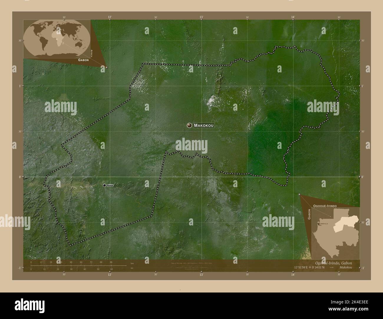 Ogooue-Ivindo, province of Gabon. Low resolution satellite map ...