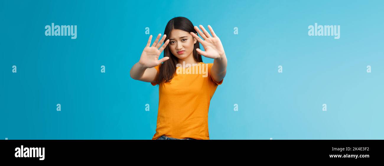 Asian moody displeased silly timid girl asking turn off light not ...