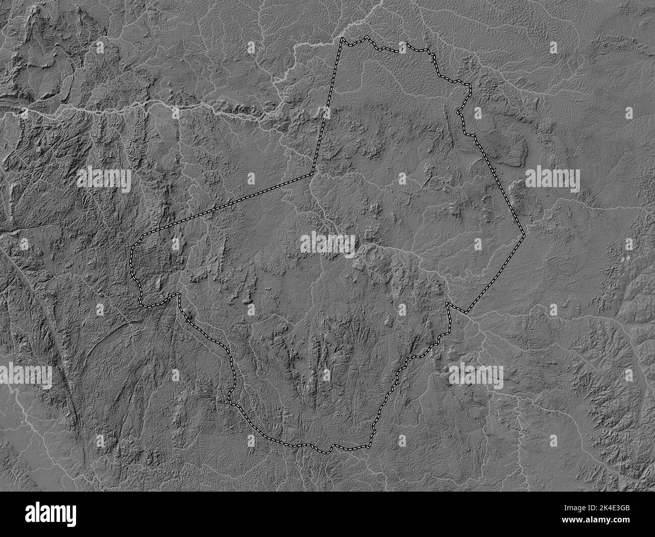 Ogooue-Lolo, province of Gabon. Bilevel elevation map with lakes and ...