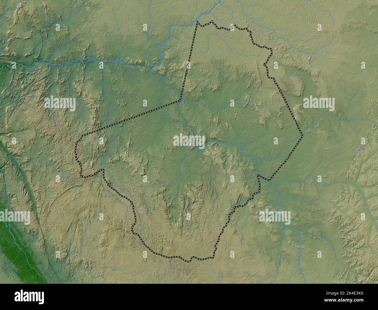 Ogooue-Lolo, province of Gabon. Colored elevation map with lakes and ...