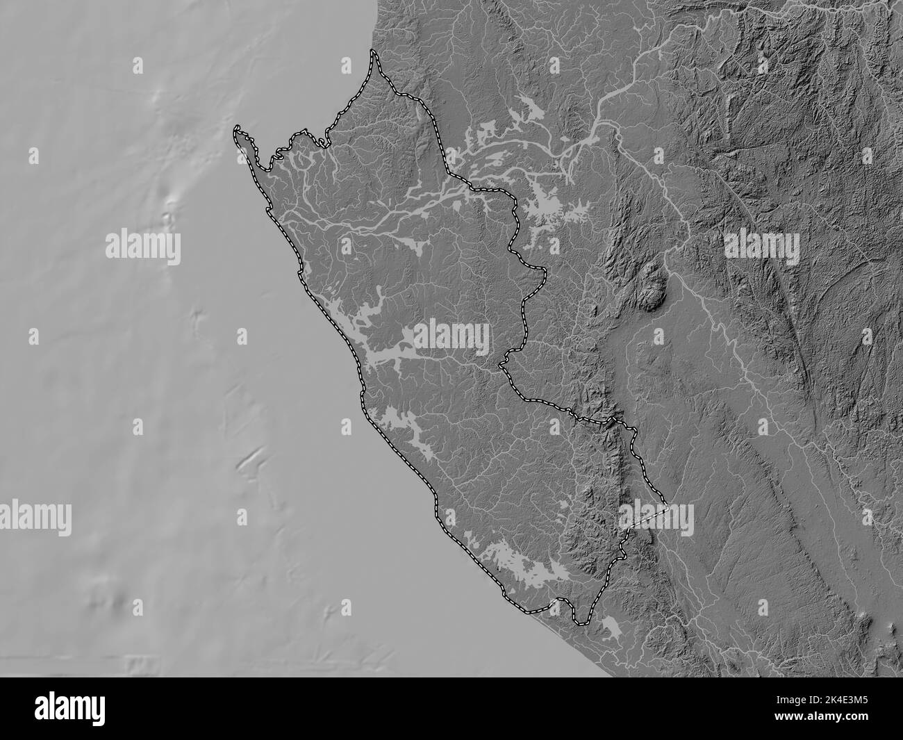 Ogooue-Maritime, province of Gabon. Bilevel elevation map with lakes ...