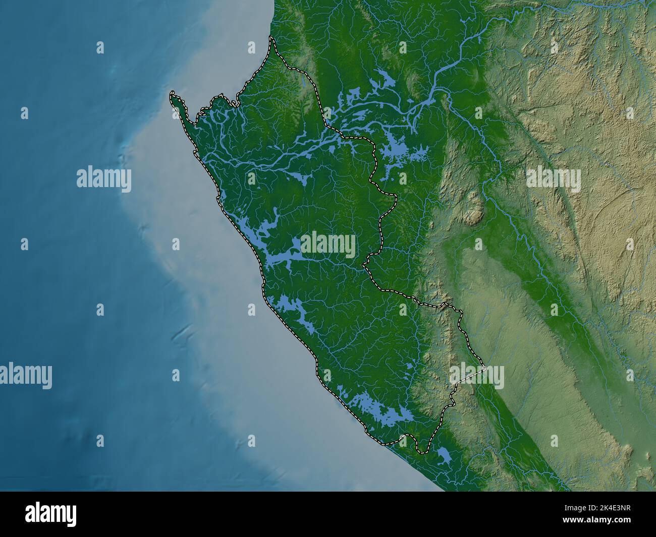 Ogooue-Maritime, province of Gabon. Colored elevation map with lakes and rivers Stock Photo - Alamy