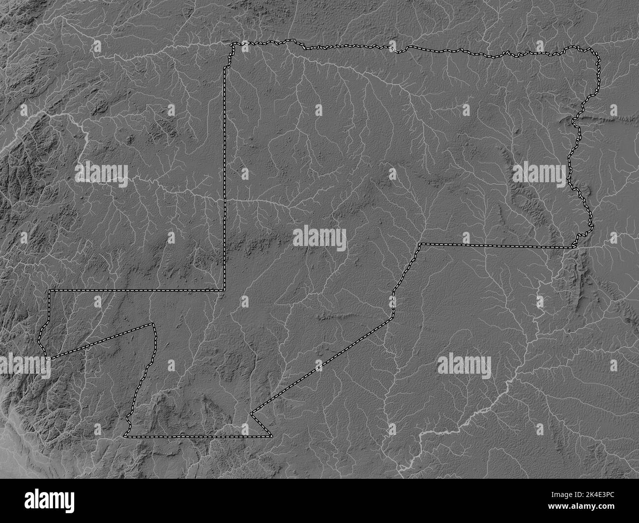 Wouleu-Ntem, province of Gabon. Grayscale elevation map with lakes and ...