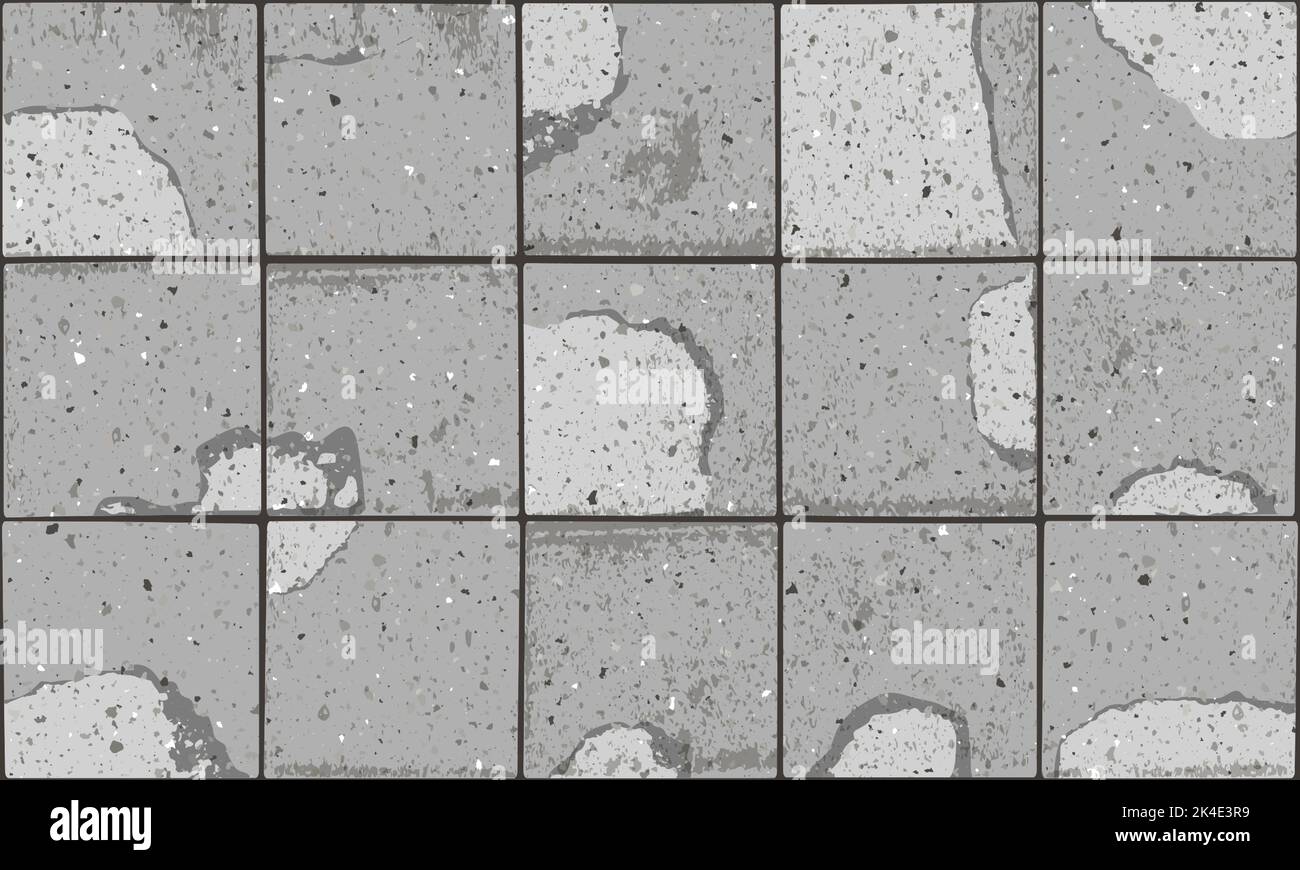 Pavement with square textured cracked old bricks seamless pattern ...