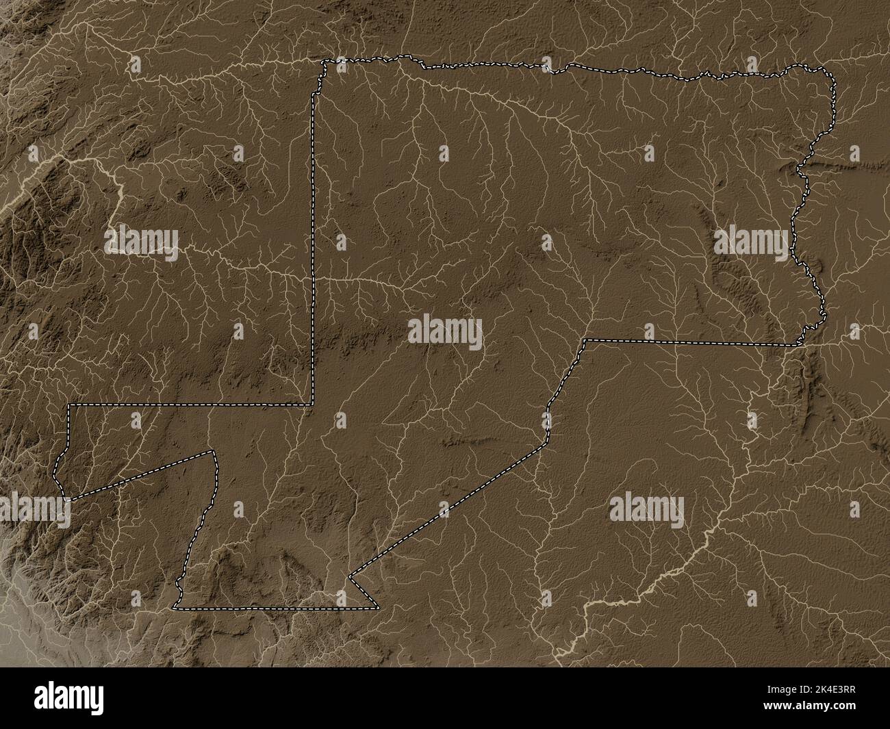 Wouleu-Ntem, province of Gabon. Elevation map colored in sepia tones ...