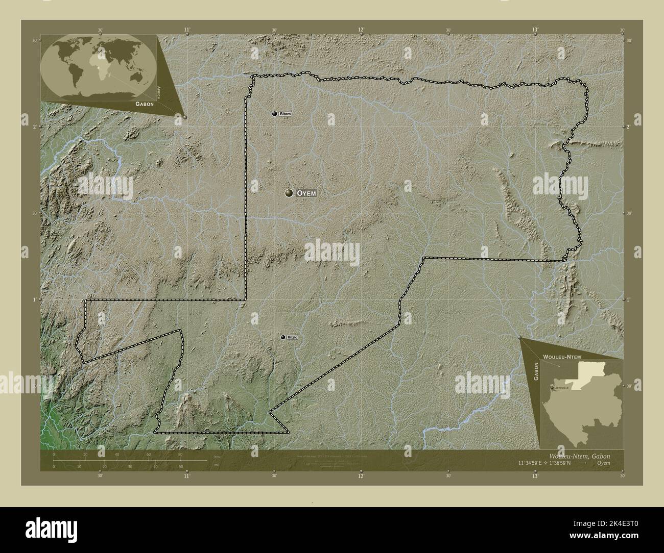 Wouleu-Ntem, province of Gabon. Elevation map colored in wiki style ...