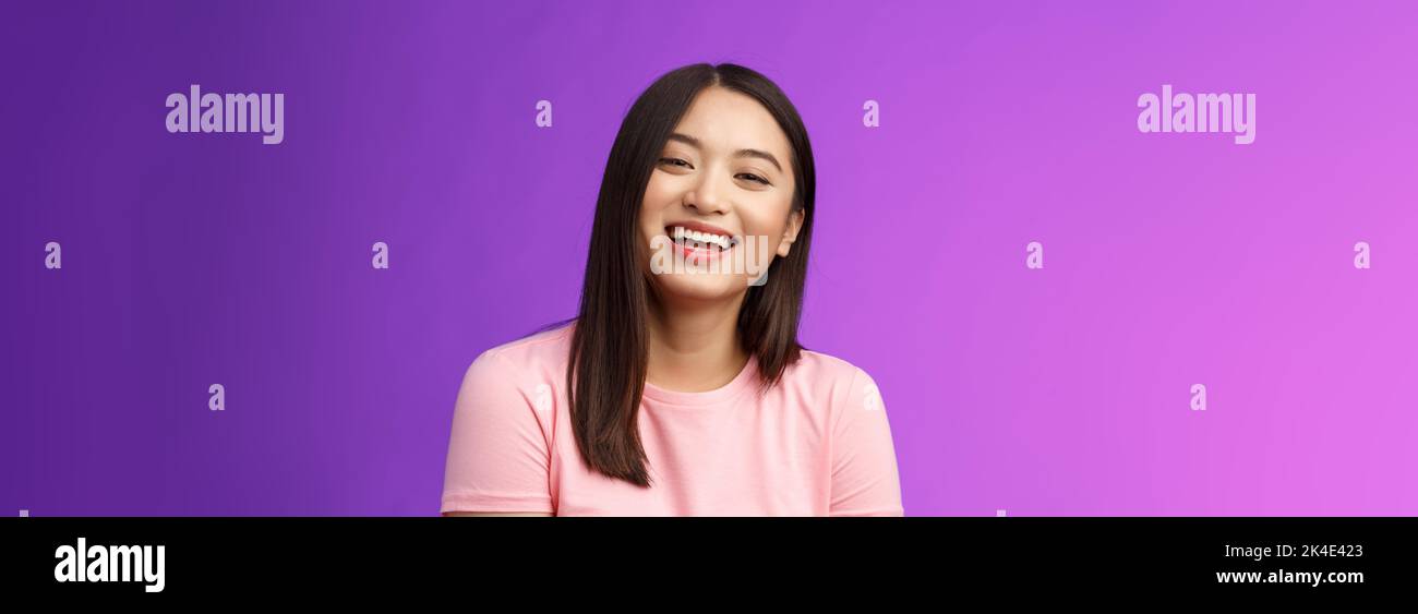 Close-up charismatic cheerful attractive young asian female having fun ...