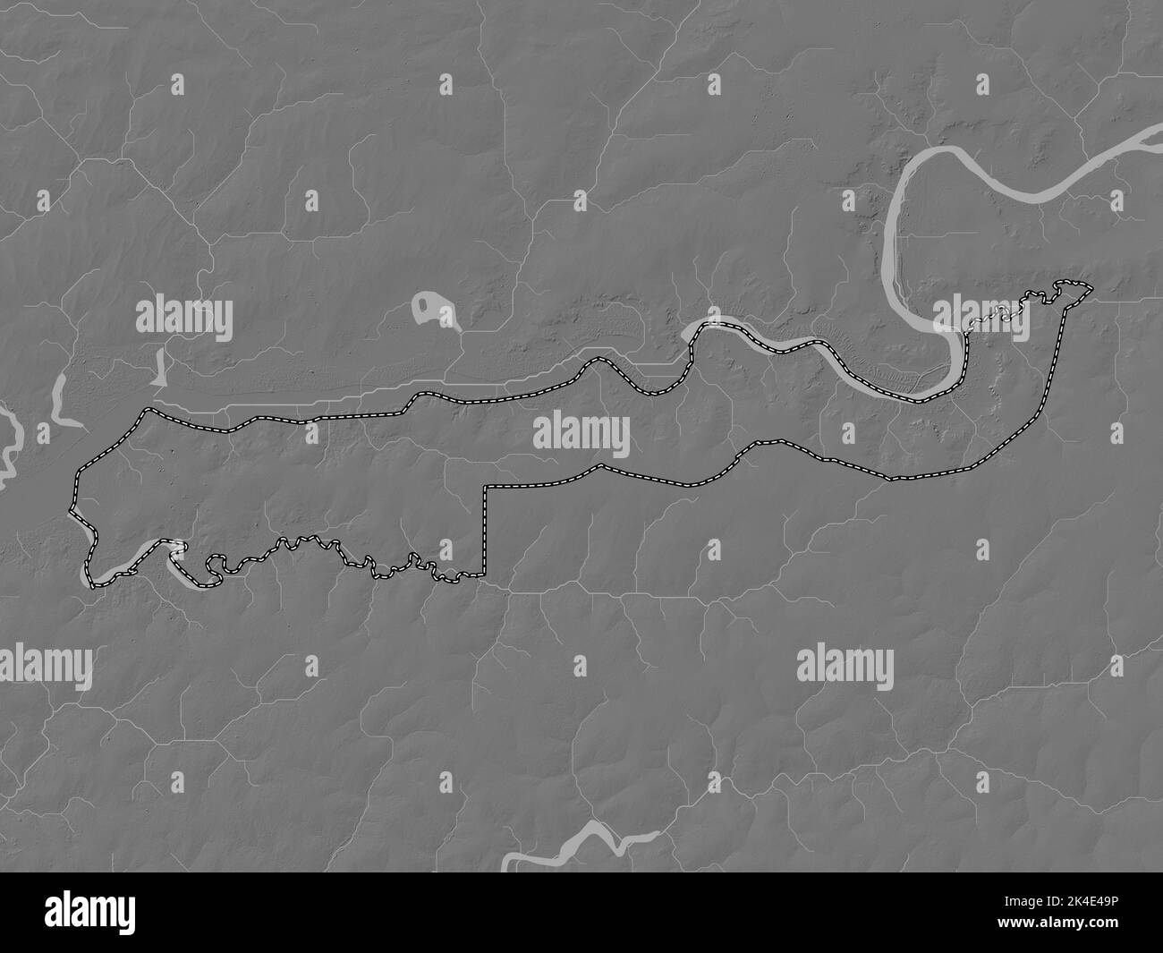 Lower River, division of Gambia. Bilevel elevation map with lakes and ...