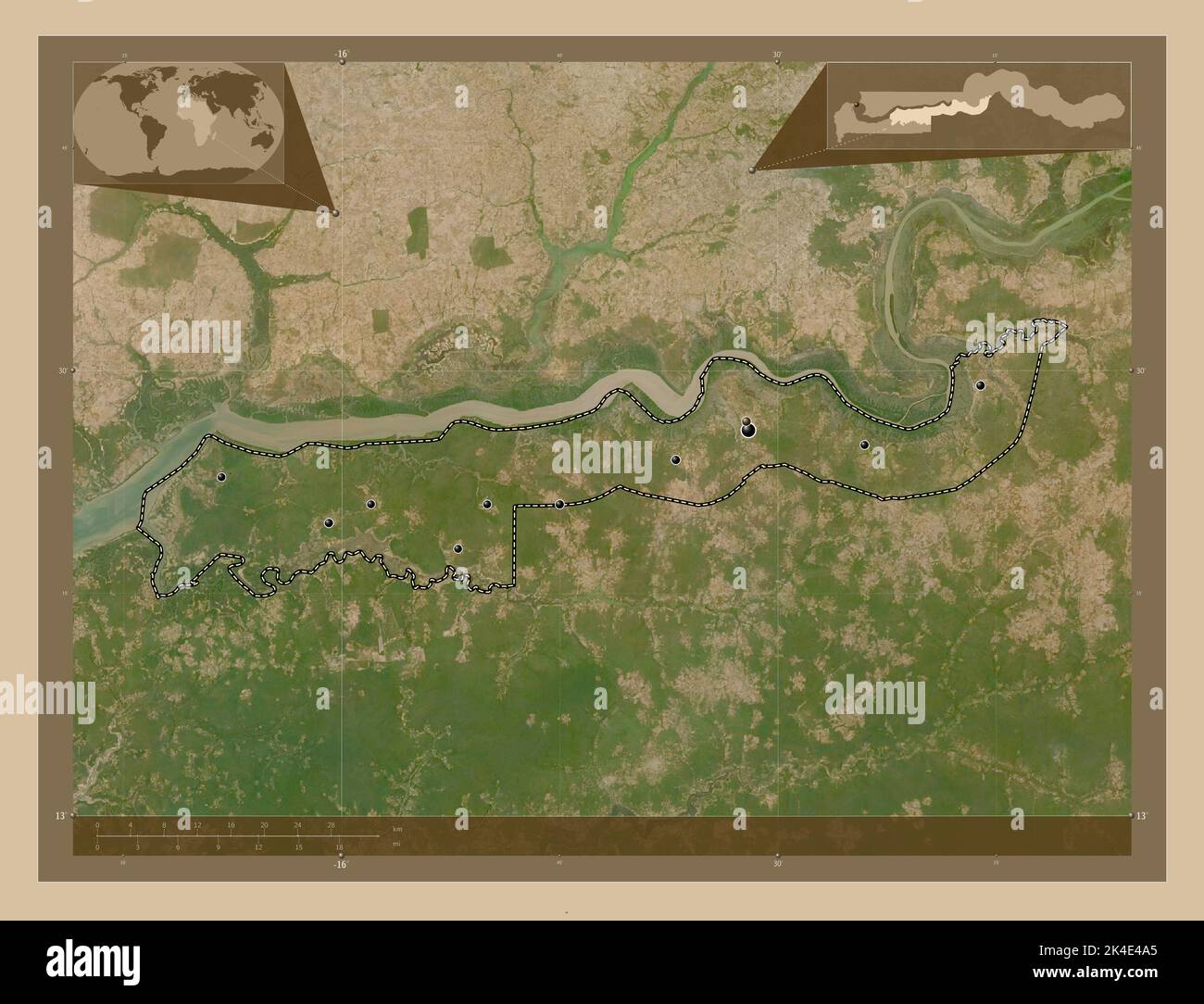 Lower River, division of Gambia. Low resolution satellite map ...