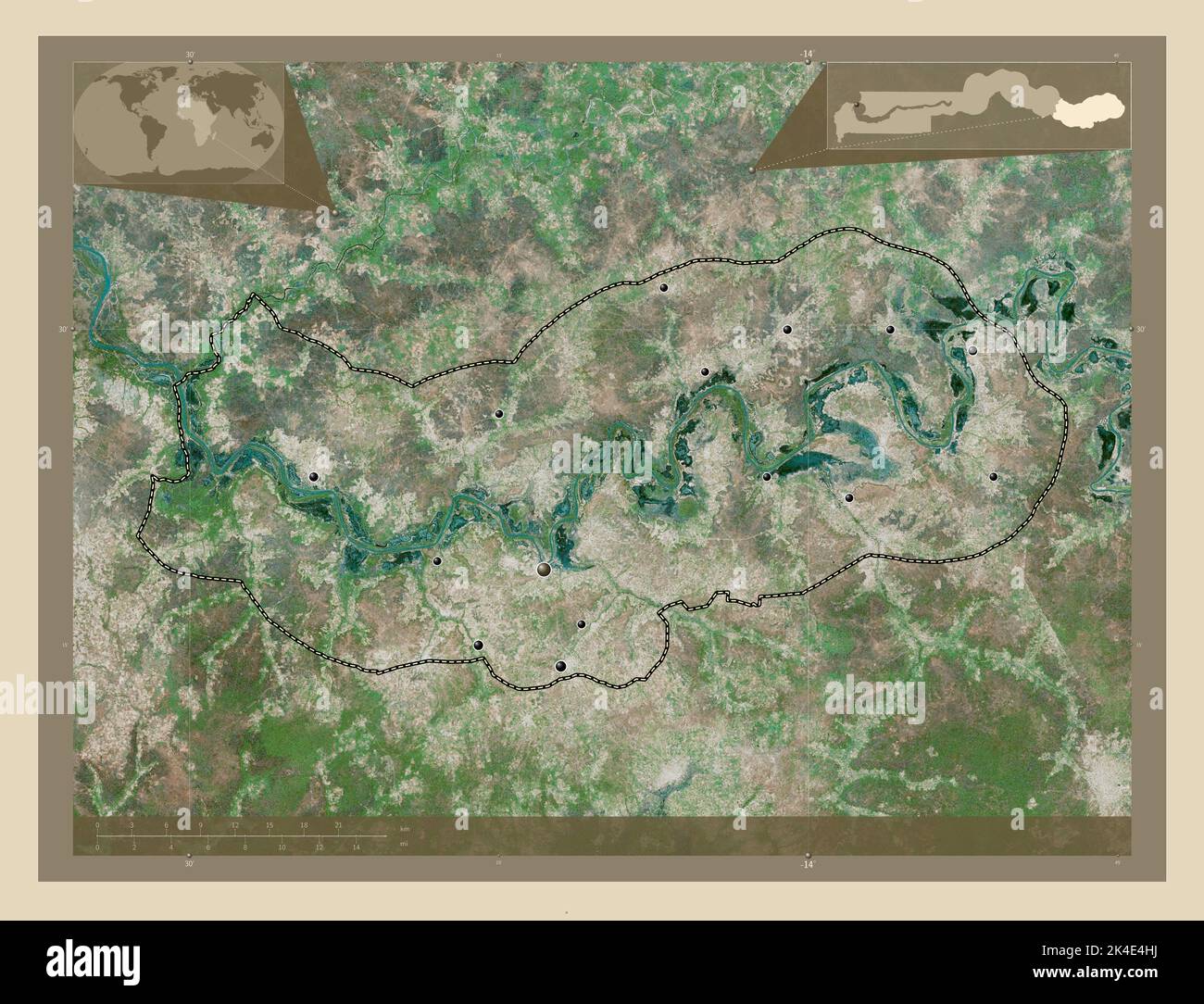 Upper River, division of Gambia. High resolution satellite map ...