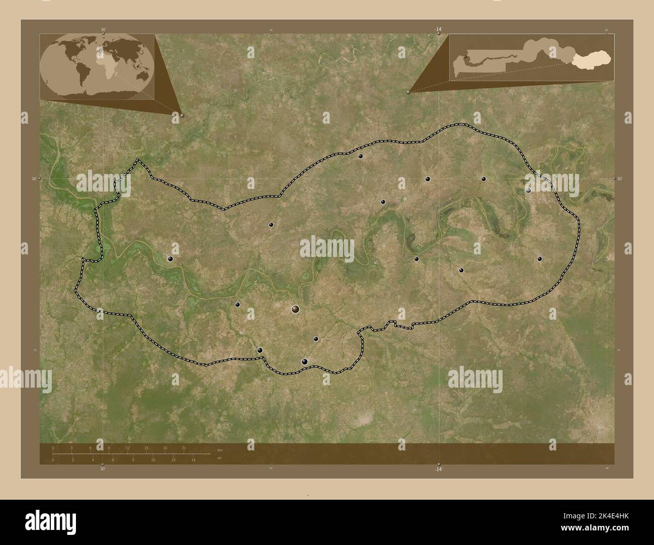 Upper River, division of Gambia. Low resolution satellite map ...