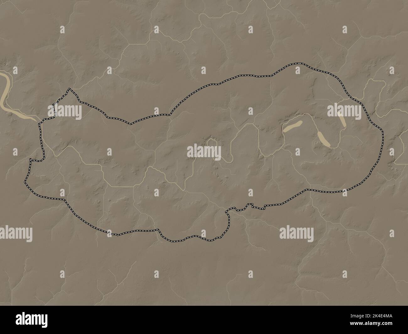 Upper River, division of Gambia. Elevation map colored in sepia tones ...