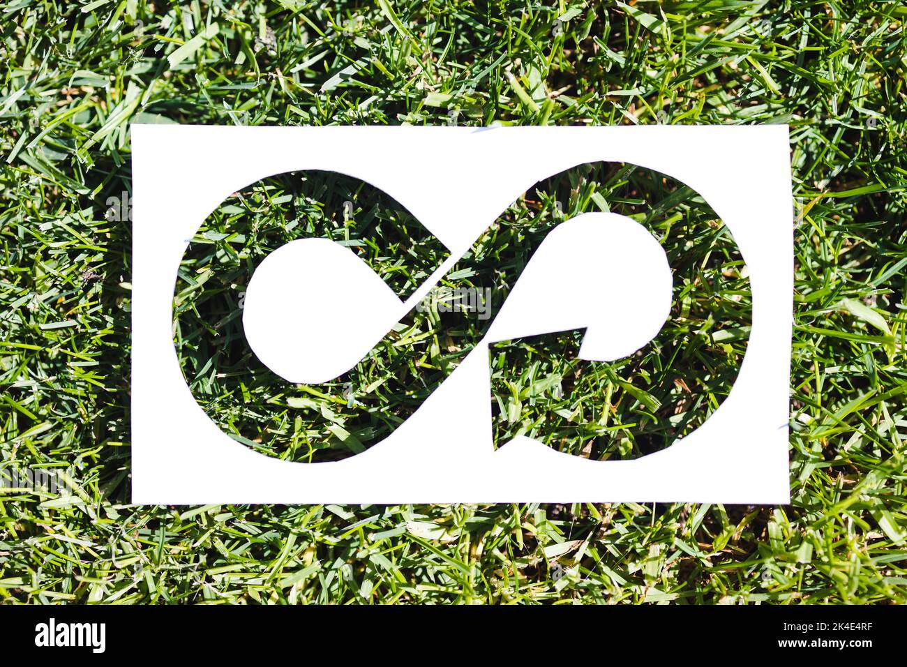 circular economy symbol on paper cutout with perfect green grass ...