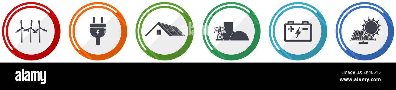 Renewable energy icon set, electricity flat design vector illustration ...