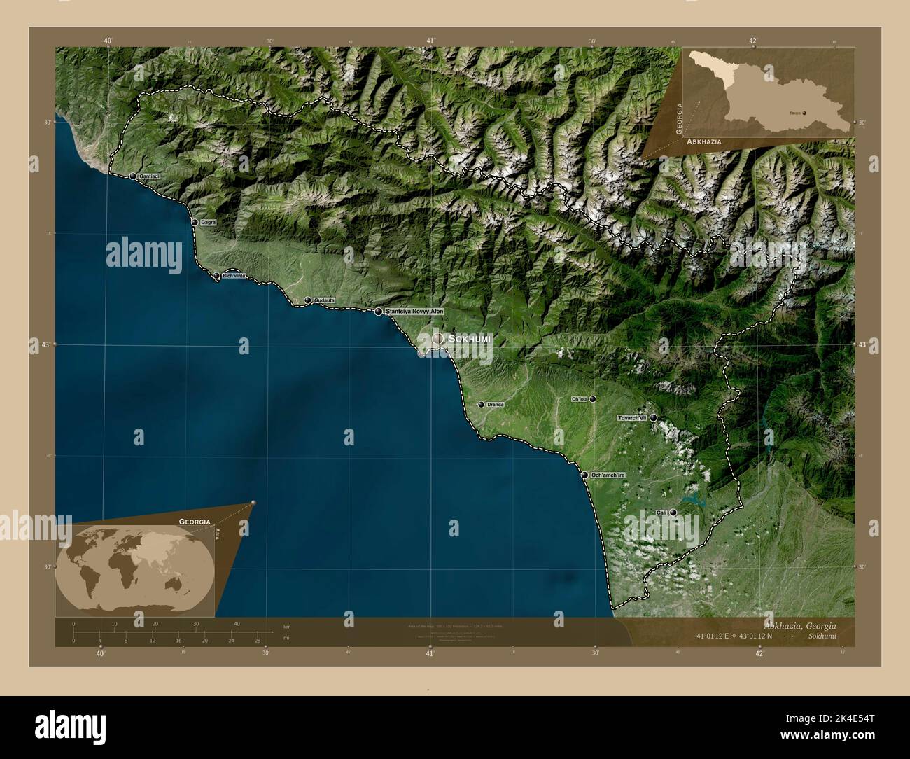 Abkhazia, autonomous republic of Georgia. Low resolution satellite map ...